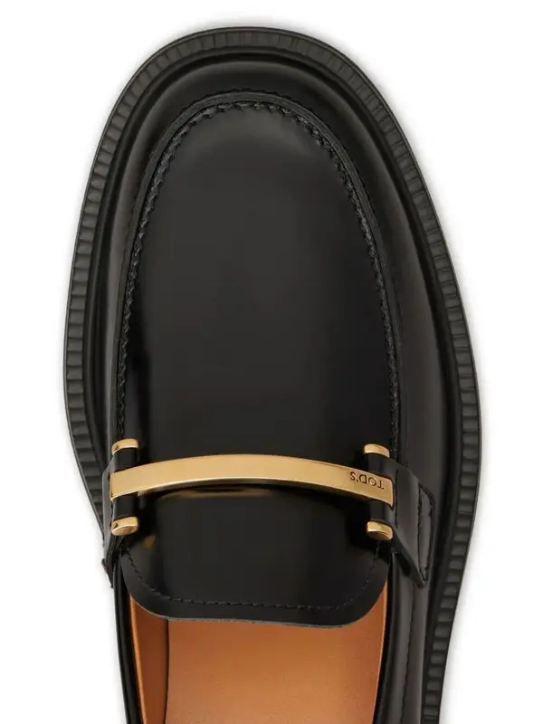 TOD'S Calf Leather Loafers With Metal Bar - Black