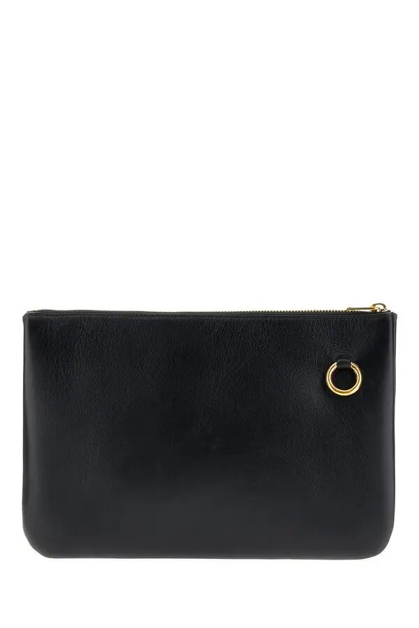JIL SANDER Black Leather Pouch With Gold Tone Hardware - Multicolor