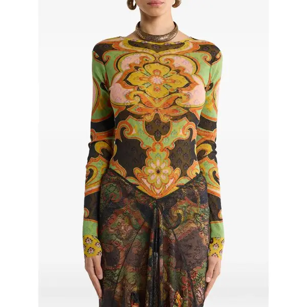 Etro Long Sleeve Floral Print Top