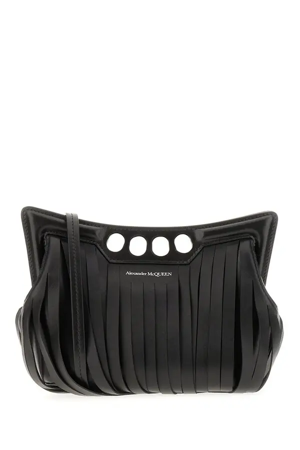 Alexander McQueen Black Leather Fringe Crossbody Bag