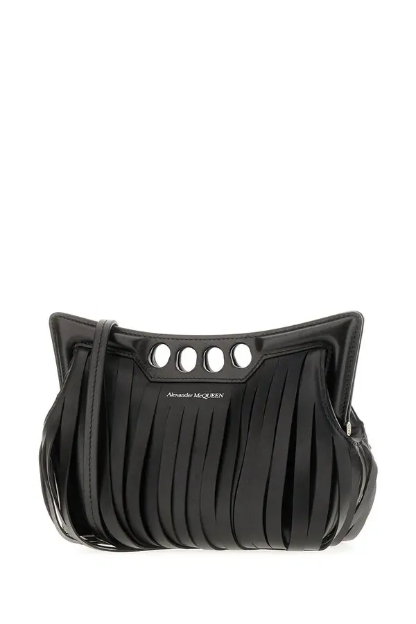 Alexander McQueen Black Leather Fringe Crossbody Bag