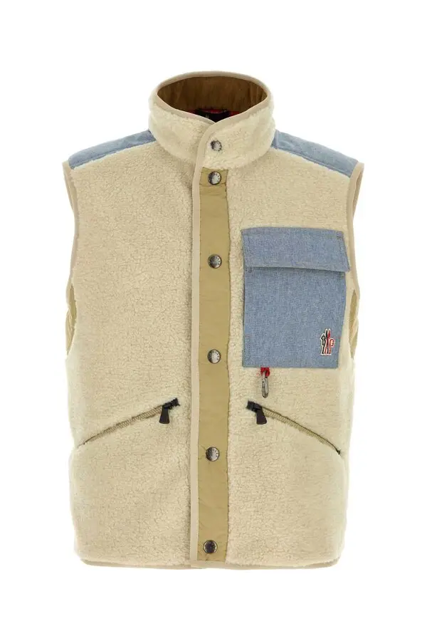 Moncler Sand Teddy Fabric Sleeveless Jacket - Brown