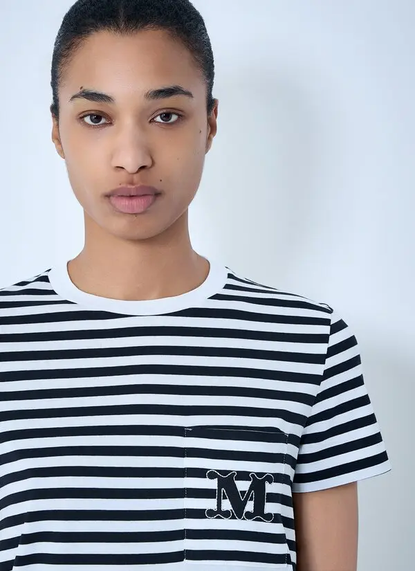 Max Mara Striped Cotton Jersey T-shirt With Logo Detail - Black