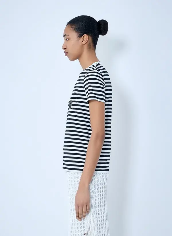 Max Mara Striped Cotton Jersey T-shirt With Logo Detail - Black