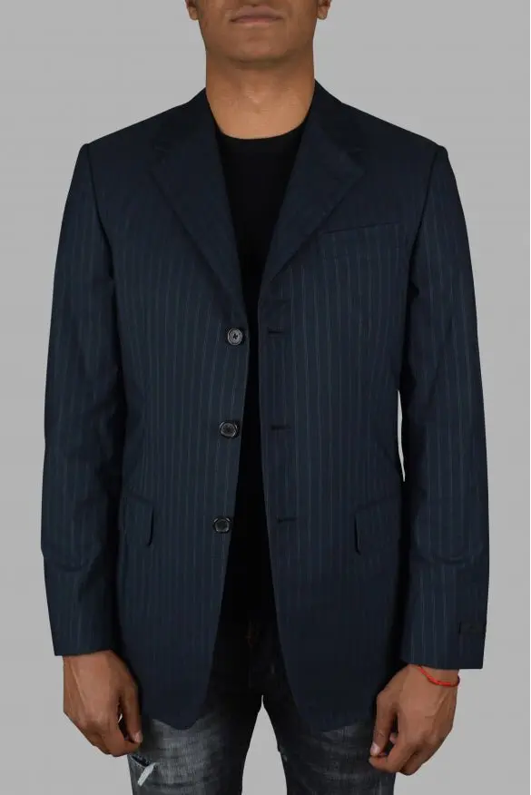 Prada Cotton Jacket With Pin Stripes - Blue