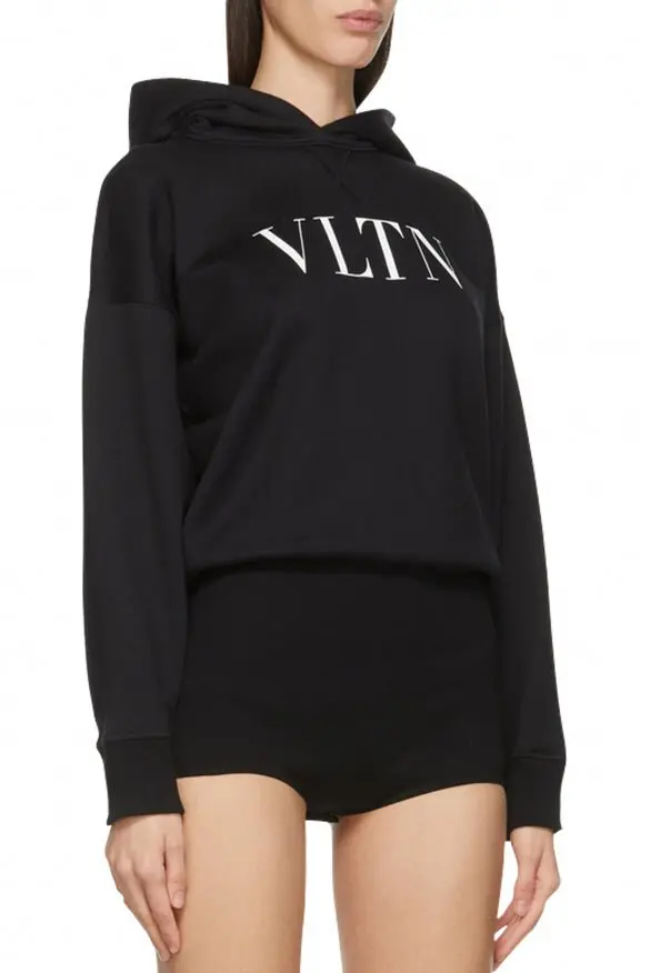 Valentino Garavani Hooded Bodysuit With Vltn Print - Black