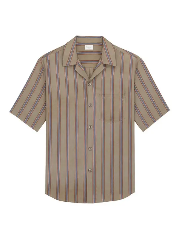 Saint Laurent Cassandre Shirt In Striped Cotton Twill - Gray