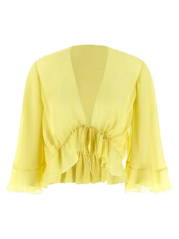 Alberta Ferretti Silk Drawstring Blouse With Flounced Sleeves