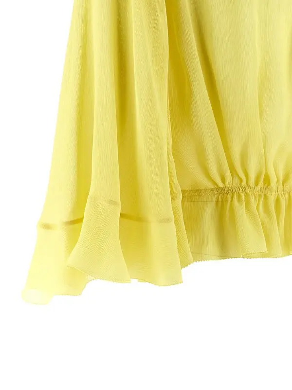 Alberta Ferretti Silk Drawstring Blouse With Flounced Sleeves
