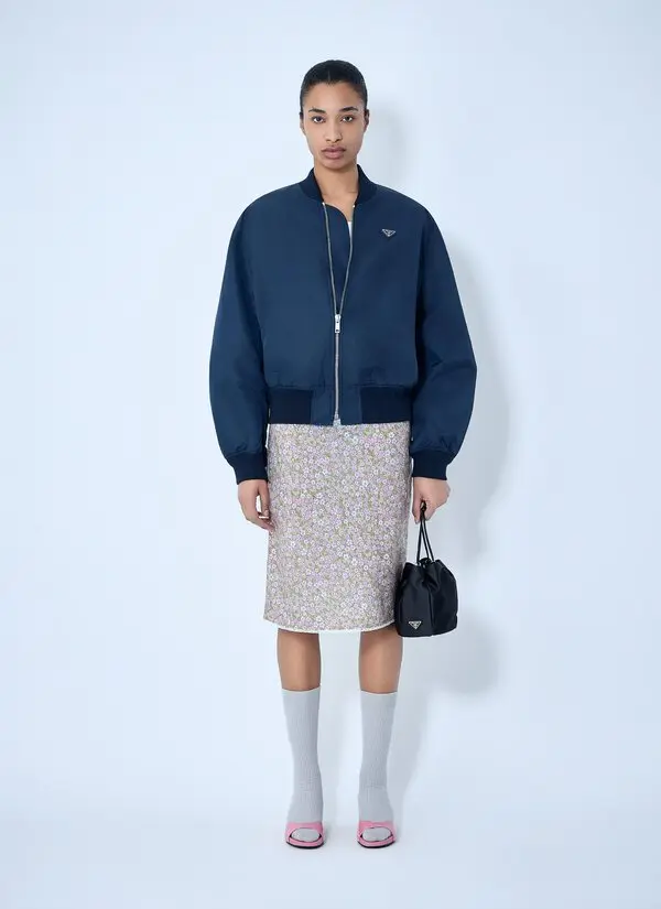 Prada Re-nylon Floral Midi Skirt - Gray