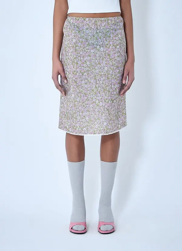 Prada Re-nylon Floral Midi Skirt - Gray
