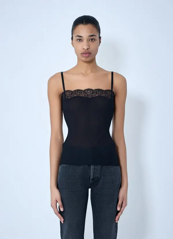 Saint Laurent Lace-trimmed Silk Camisole - Black