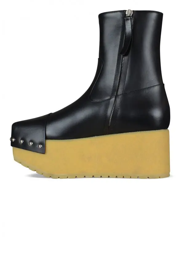 Moncler Leather Ankle Boots With Studded Square Toe And Wedge Sole