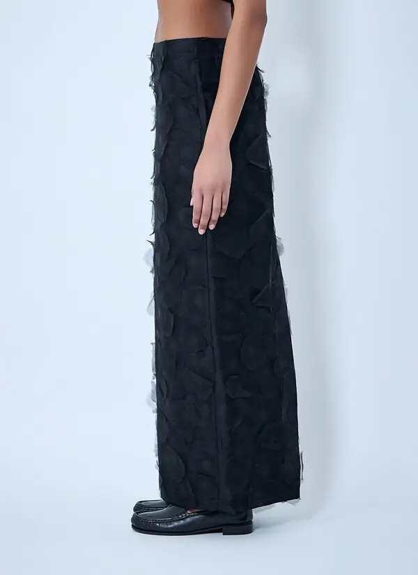 Max Mara Textured Long Silk Skirt - Black