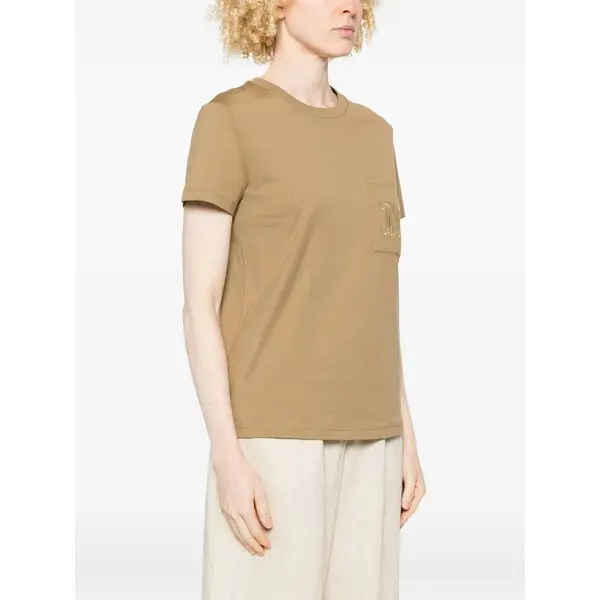 Max Mara Cotton Crewneck T-shirt With Embroidered Pocket
