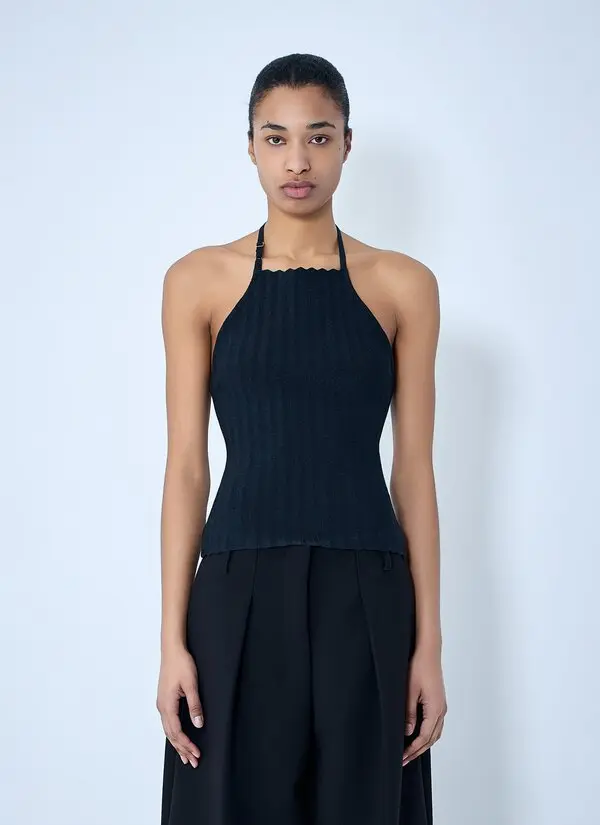 Jacquemus La Maille Tablier Ribbed Halter Neck Top - Blue