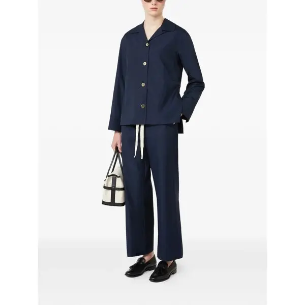 Max Mara Wide Leg Cotton Drawstring Trousers - Blue