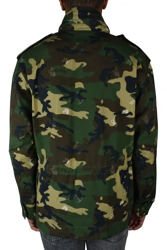 Off-White Camouflage Print Zipper Jacket With Removable Hood