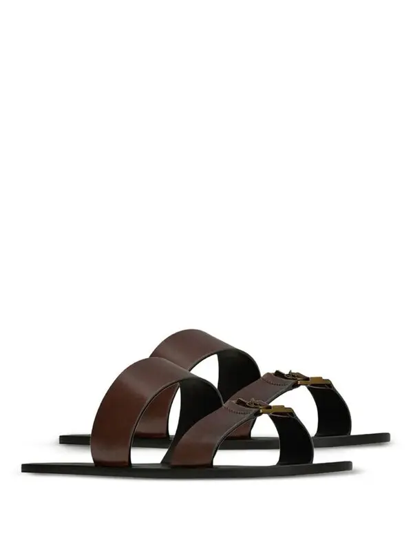 Saint Laurent Babylone Slides In Smooth Leather - Brown