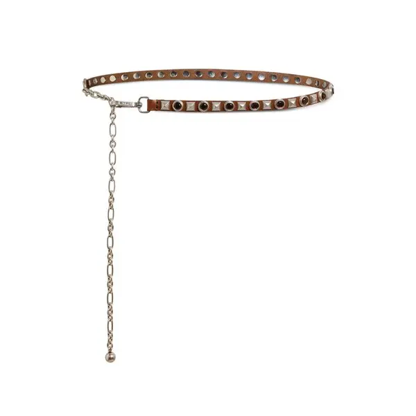 Etro Stud Embellished Leather Belt With Chain Detail - Brown