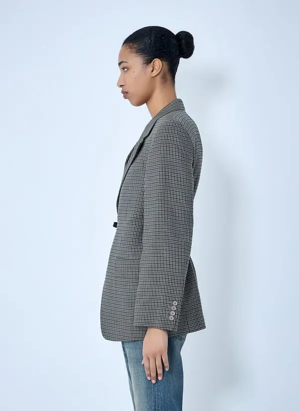 Balenciaga Single-breasted Check Pattern Blazer With Tie Detail - Gray