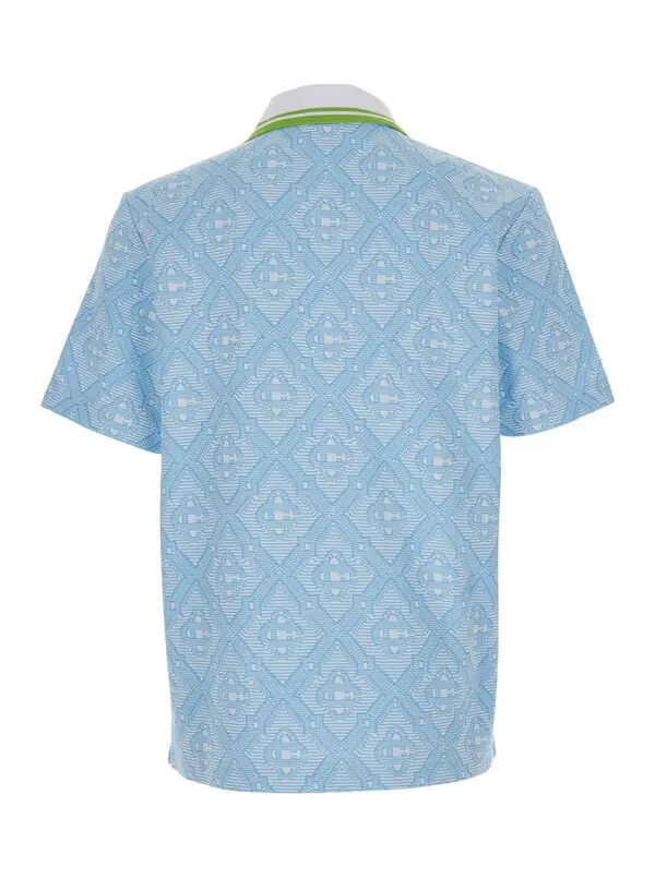 Casablanca Light Blue Polo Shirt With Classic Bicolor Collar And All-over Embroidery In Cotton Blend - Multicolor