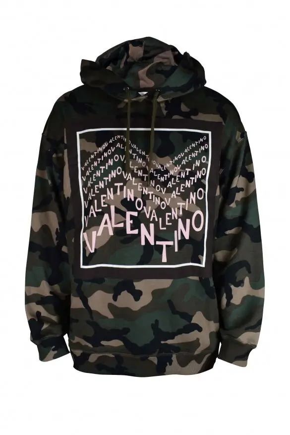 Valentino Garavani Camouflage Logo Print Hooded Sweatshirt - Yellow