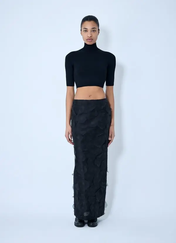 Max Mara High Neck Cropped Knit Top With Short Sleeves