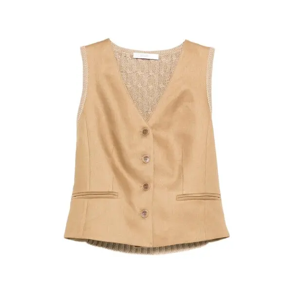 Max Mara Sleeveless V-neck Vest With Knitted Panel - Brown