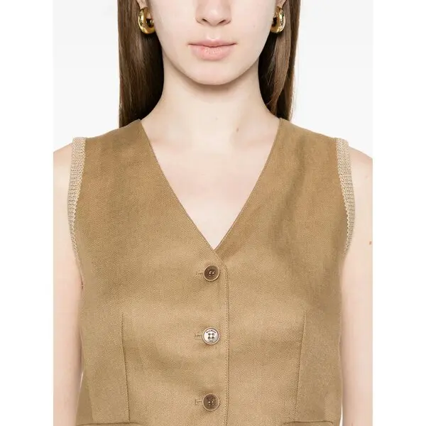 Max Mara Sleeveless V-neck Vest With Knitted Panel - Brown