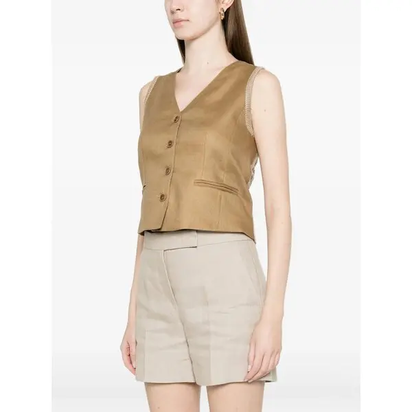 Max Mara Sleeveless V-neck Vest With Knitted Panel - Brown