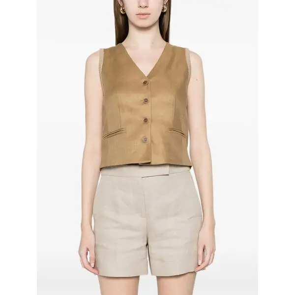 Max Mara Sleeveless V-neck Vest With Knitted Panel - Brown