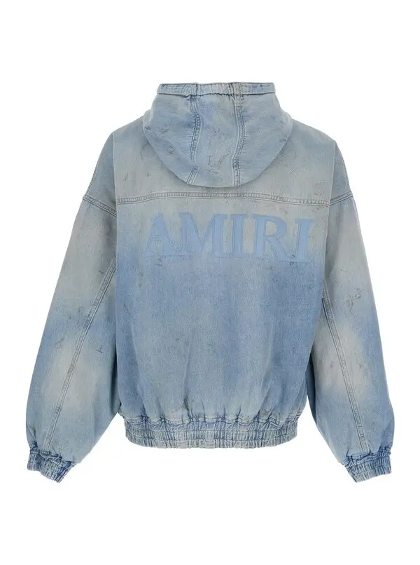 Amiri Denim Jacket With Drawstring Hood And Embroidered Logo