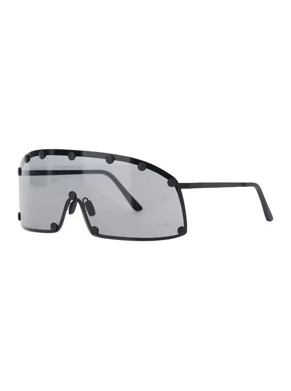 Rick Owens Oversized Studded Sunglasses With Two-tone Stainless Steel Temples - Black