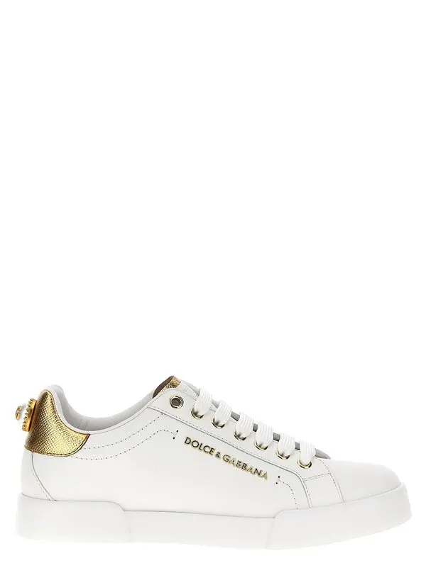 Dolce & Gabbana Portofino Sneakers In Napped Calf Leather - Gold