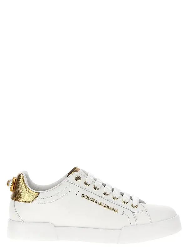 Dolce & Gabbana Portofino Sneakers In Napped Calf Leather - Gold