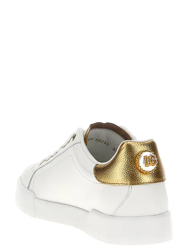 Dolce & Gabbana Portofino Sneakers In Napped Calf Leather - Gold