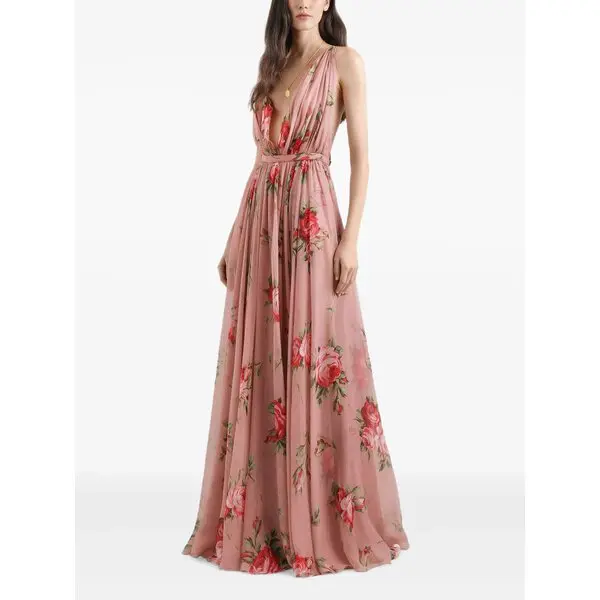 Dolce & Gabbana Floral Print Silk Evening Dress