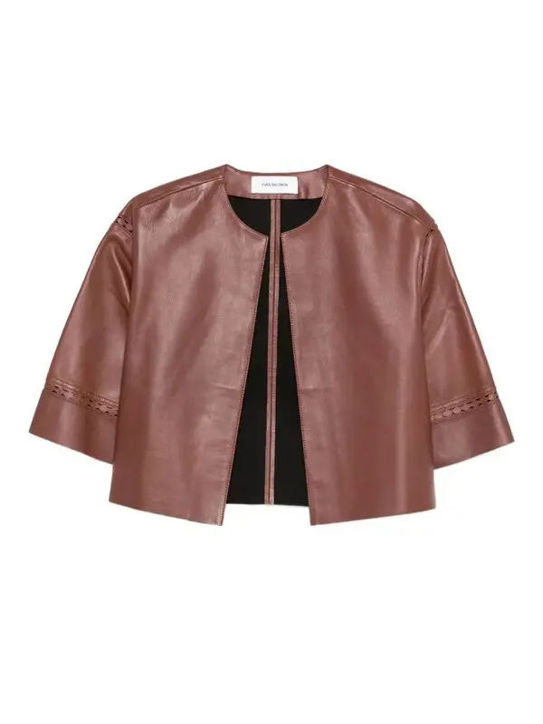 YVES SALOMON Laser-cut Cropped Leather Jacket - Red