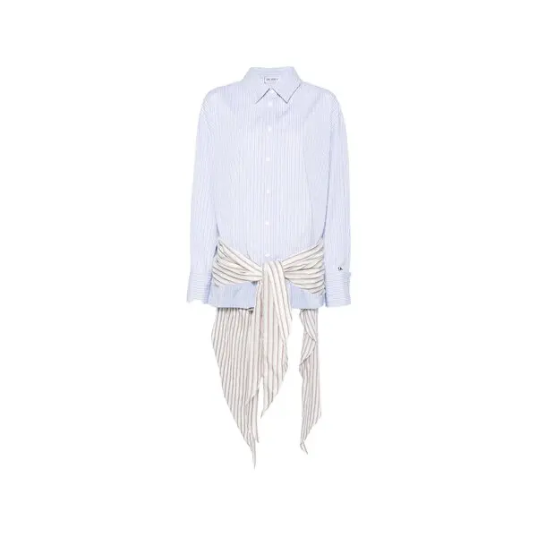 Attico Striped Cotton And Cupro Blend Shirt Dress With Knot Detail
