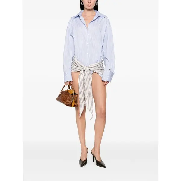 Attico Striped Cotton And Cupro Blend Shirt Dress With Knot Detail