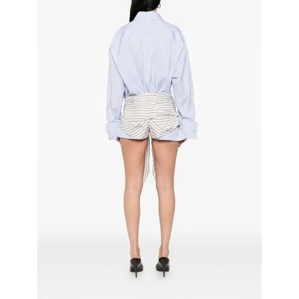 Attico Striped Cotton And Cupro Blend Shirt Dress With Knot Detail