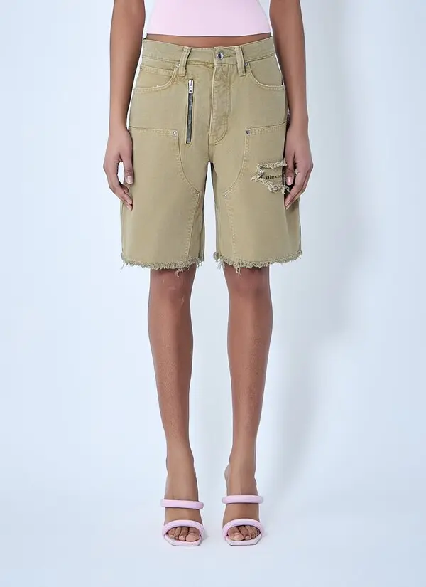Alexander Wang Distressed Frayed Hem Denim Shorts - Cream