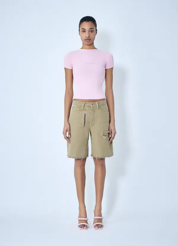 Alexander Wang Distressed Frayed Hem Denim Shorts - Cream