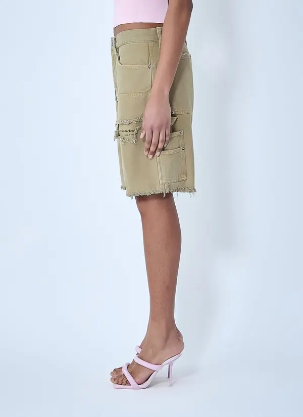 Alexander Wang Distressed Frayed Hem Denim Shorts - Cream