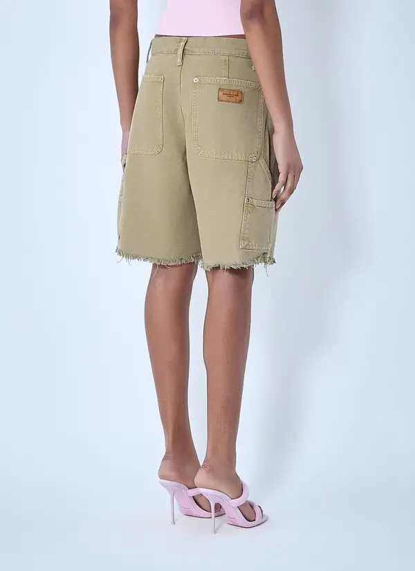 Alexander Wang Distressed Frayed Hem Denim Shorts - Cream