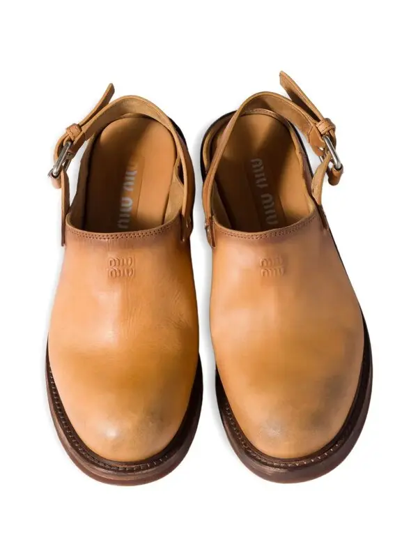 Miu Miu Antiqued Leather Mules - Brown