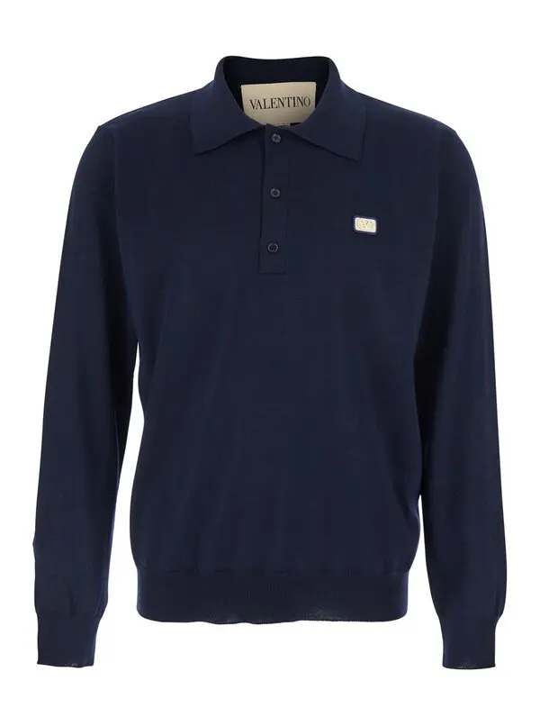 Valentino Garavani Wool Polo Sweater With Vlogo Plaque - Multicolor