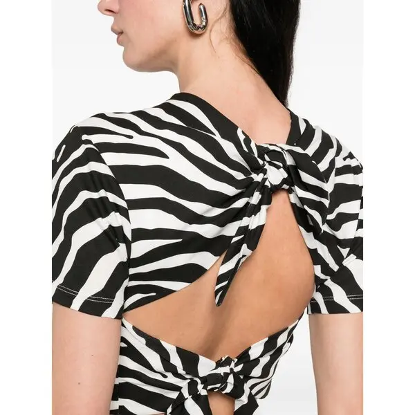 Attico Zebra Print Cropped Tie Detail Short Sleeve Top