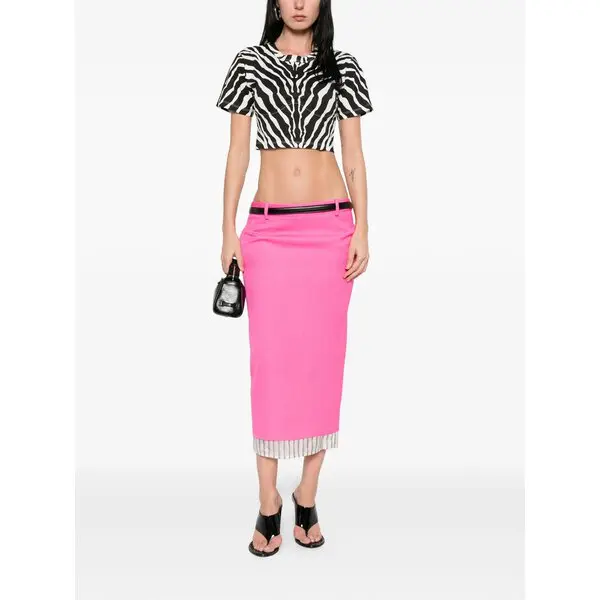 Attico Zebra Print Cropped Tie Detail Short Sleeve Top
